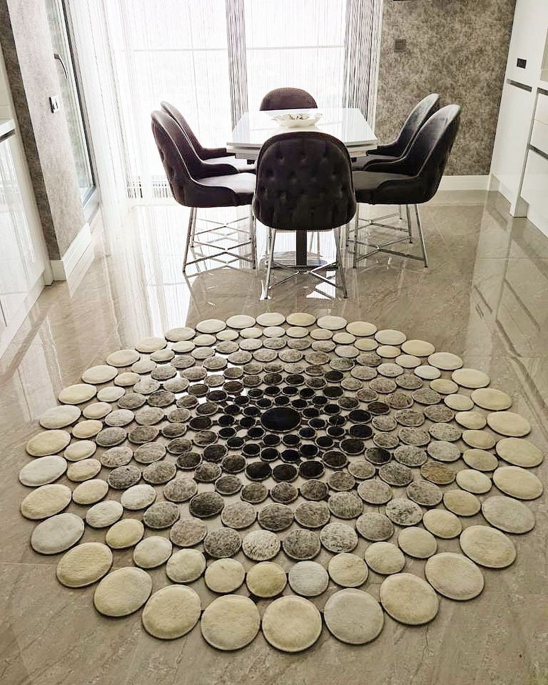 Natural Patchwork Leather Round Area Rug, Handmade Round Rug, Circle ...
