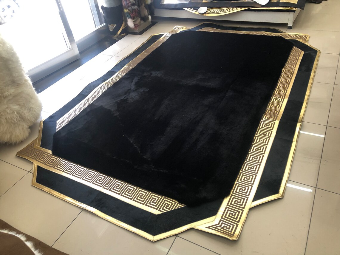 Black and Gold Plush Area Rug Black and Gold Soft Carpet - Etsy