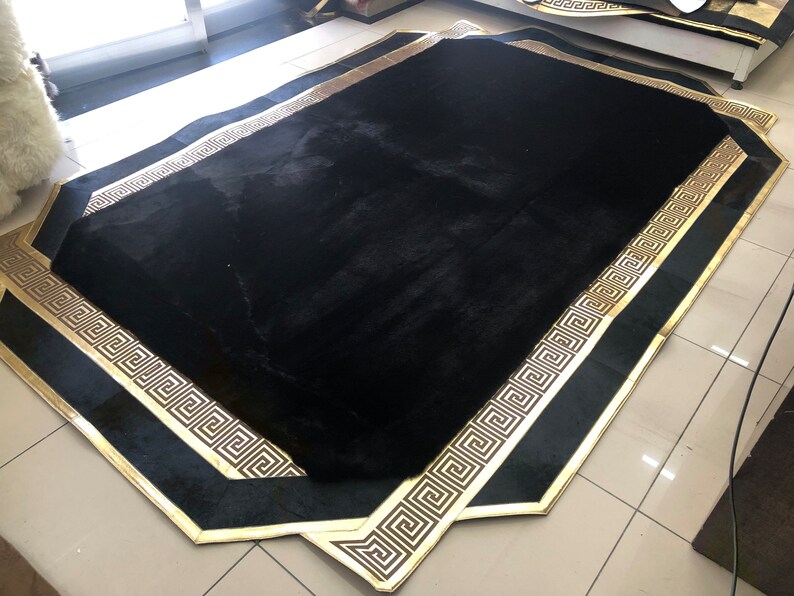 Black and Gold Plush Area Rug Black and Gold Soft Carpet - Etsy