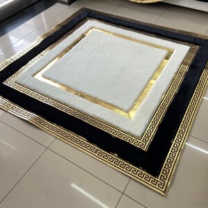 Plush Area Black White Gold Soft Rug, Faux Leather Rug, Living Room ...