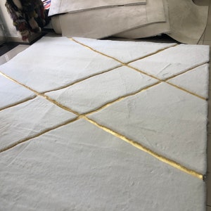 Geometric Faux Fur Area White Gold Rug Plush White Living - Etsy