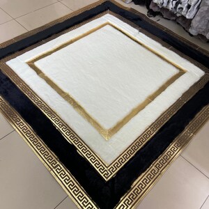 Plush Area Black White Gold Soft Rug, Faux Leather Rug, Living Room ...