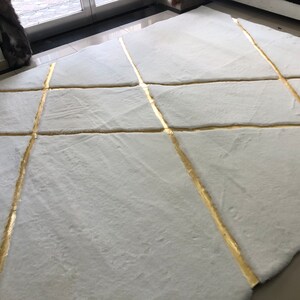 Geometric Faux Fur Area White Gold Rug Plush White Living - Etsy