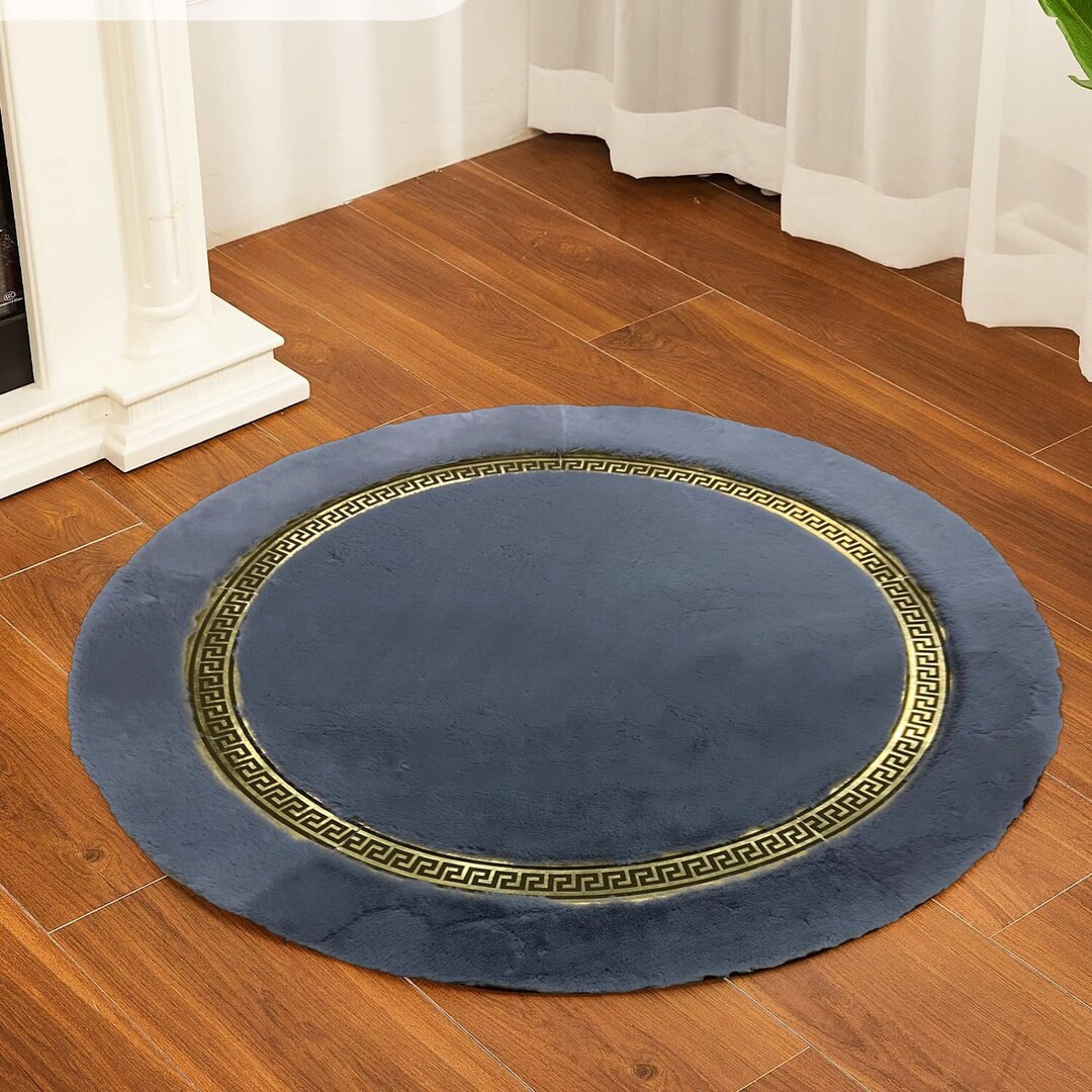 Plush Round Gray Gold Shaggy 4x4 Rugs, Fluffy Soft Living Room Carpet ...