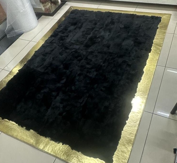 Luxury Soft Black Gold Wool Living Room Rug 6X8 Black Fur - Etsy