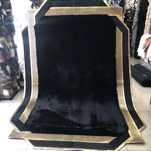 Black and Gold Plush Area Rug, Black and Gold Soft Carpet, Black Gold ...