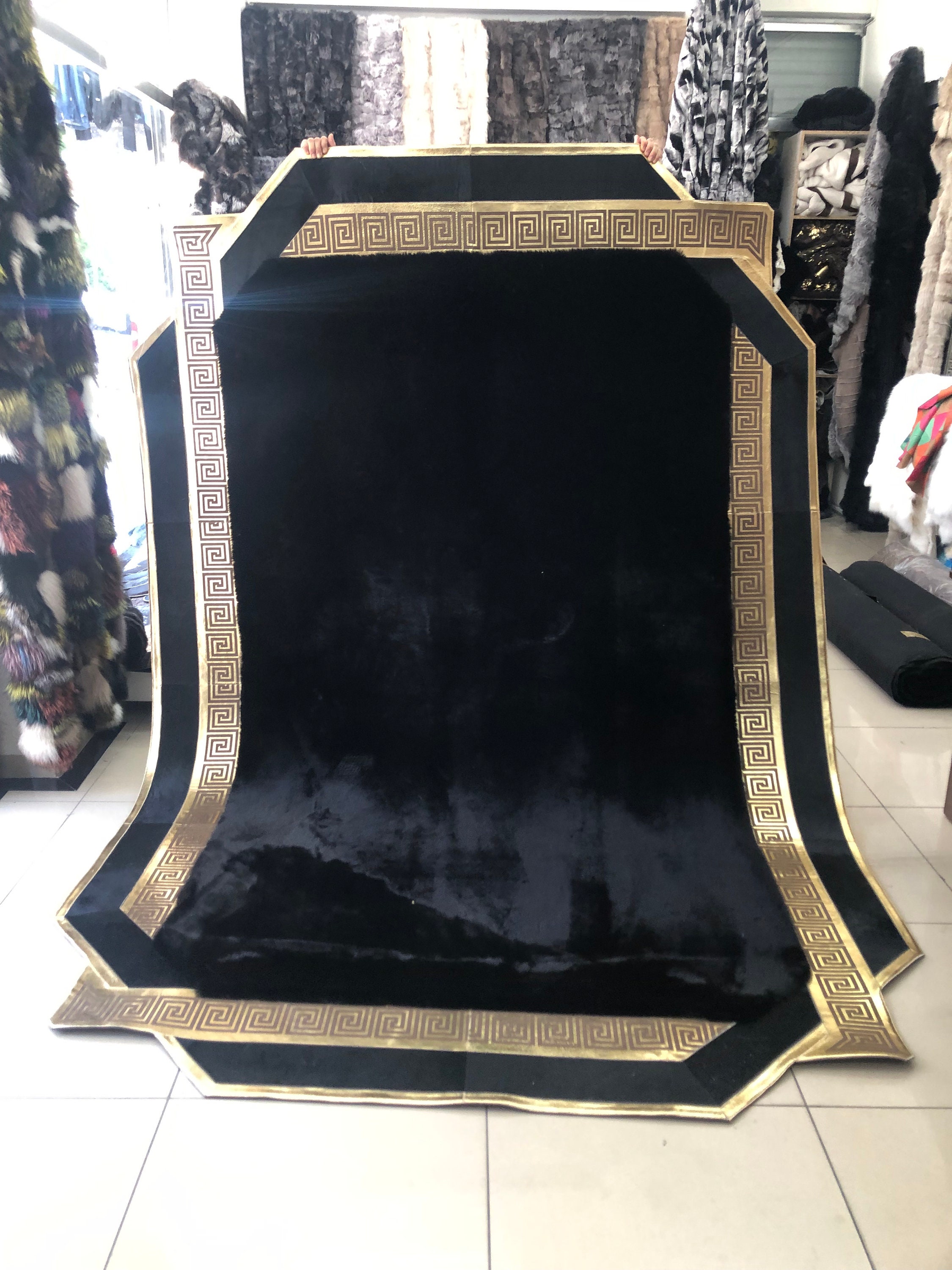 Black and Gold Plush Area Rug Black and Gold Soft Carpet - Etsy