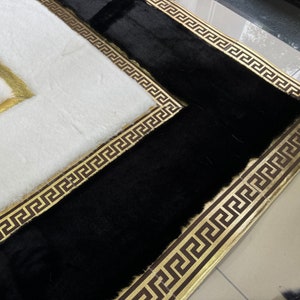 Geometric Plush White Gold Geometric Area Rug, Faux Fur Floor Rug ...