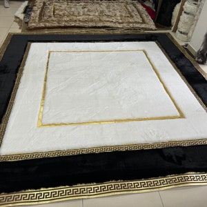 Geometric Plush White Gold Geometric Area Rug, Faux Fur Floor Rug ...