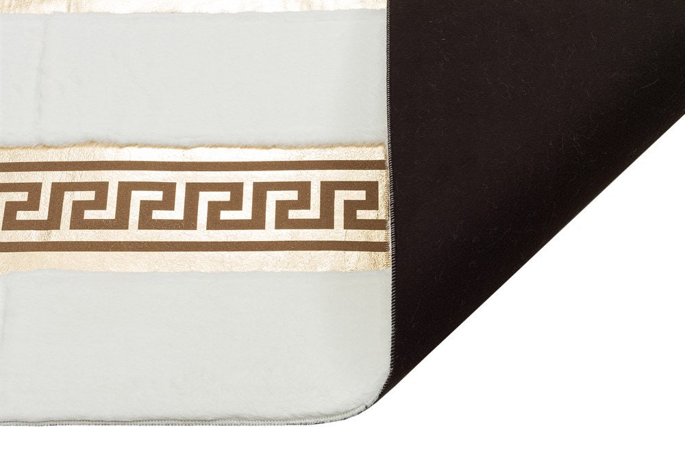 White and Gold Plush Rug Whitefaux Leather Area Rug White - Etsy