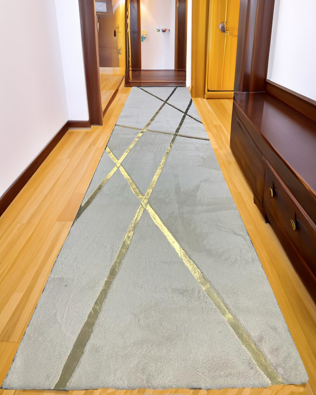 Runner Large Geometric Plush Area White Gold Rug, Faux Fur Rug, Runner ...