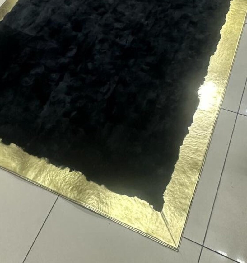 Luxury Soft Black Gold Wool Living Room Rug 6X8 Black Fur - Etsy