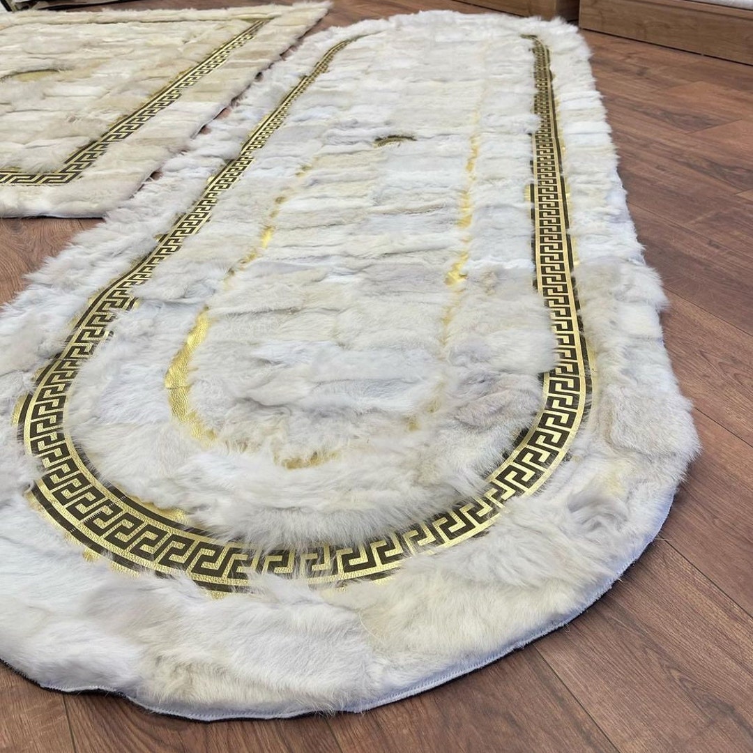 Oval Luxury White Gold Natural Sheepskin Hallway Runner Rug, White Oval ...