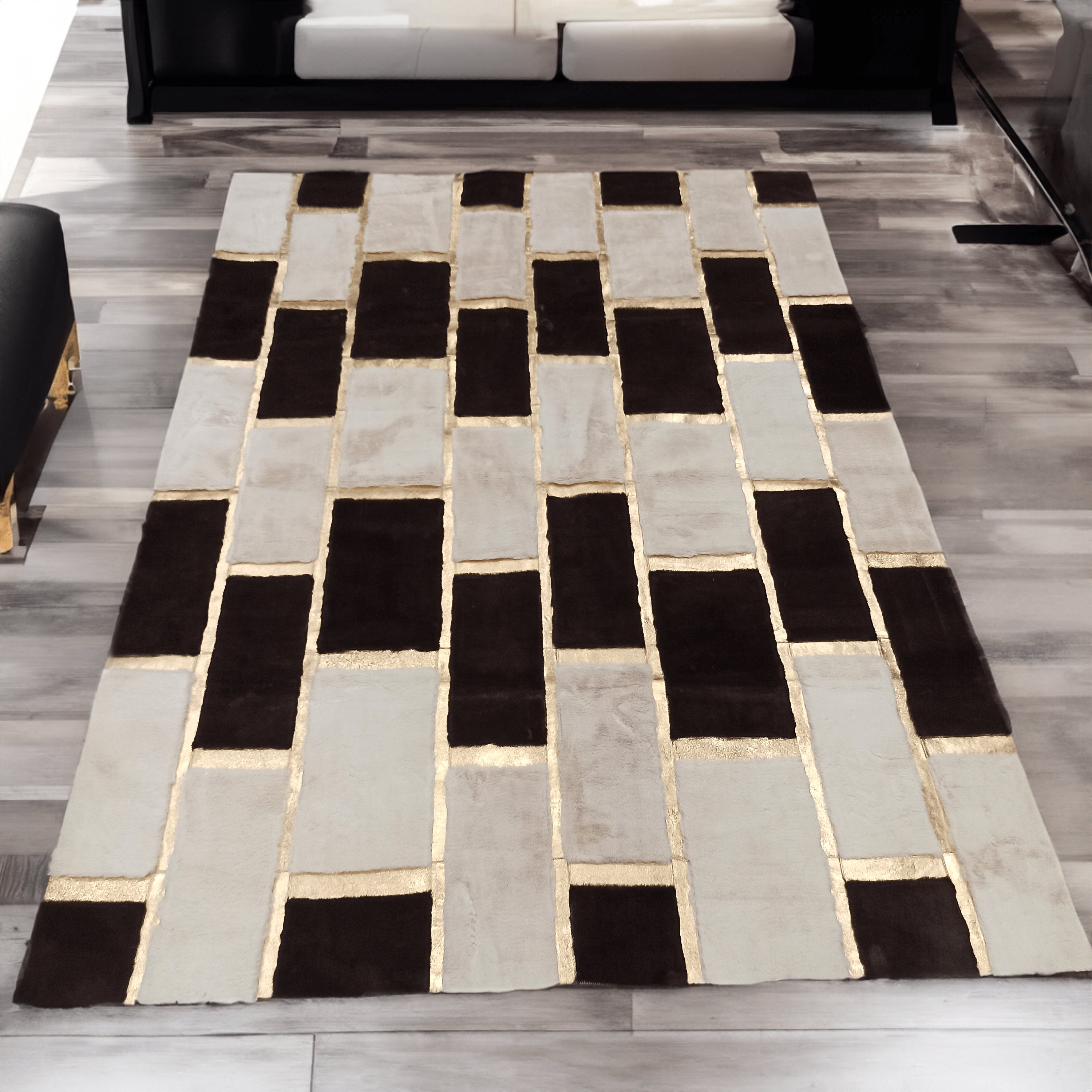 Soft Plush Luxury 8x10 Rug White Black Gold Faux Leather - Etsy