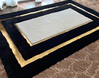 White and Gold Plush Fluffy Rug, White Faux Leather Fur Area Rug, White ...