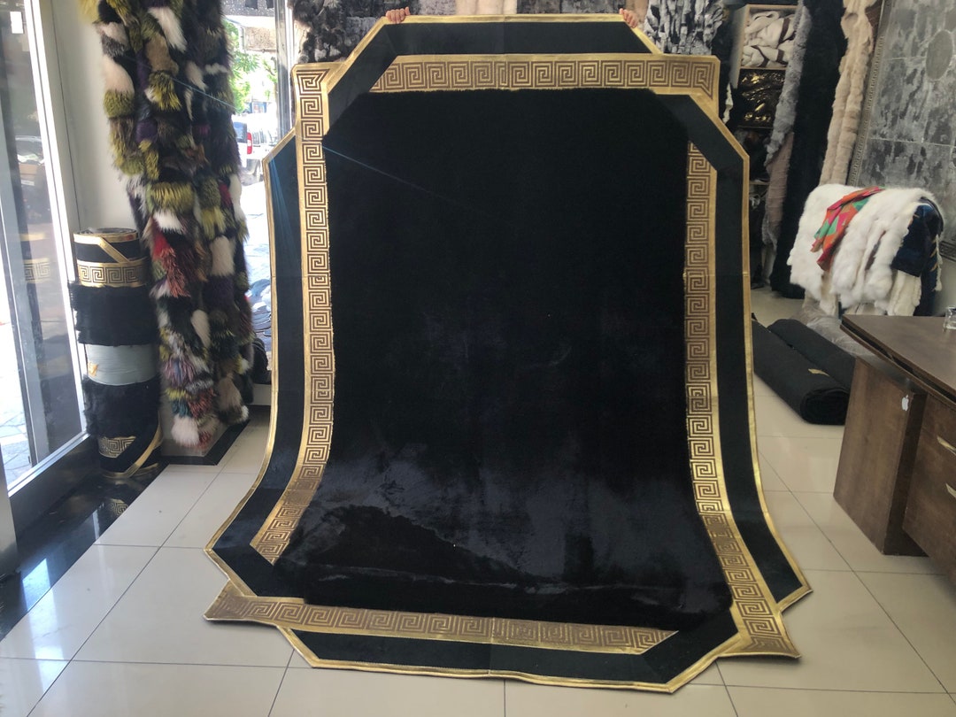 Black and Gold Plush Area Rug, Black and Gold Soft Carpet, Black Gold ...