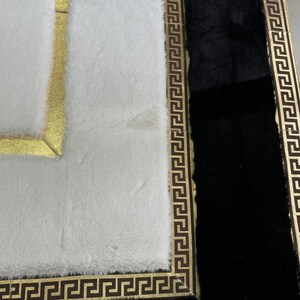 Geometric Plush White Gold Geometric Area Rug, Faux Fur Floor Rug ...