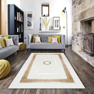 White and Gold Plush Rug, Whitefaux Leather Area Rug, White and Gold ...