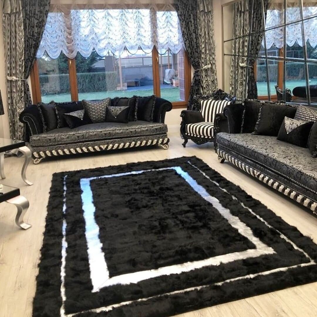 Luxury Black Silver Sheepskin Rug 6X8, Eco-friendly Non-slip Rug, Throw ...