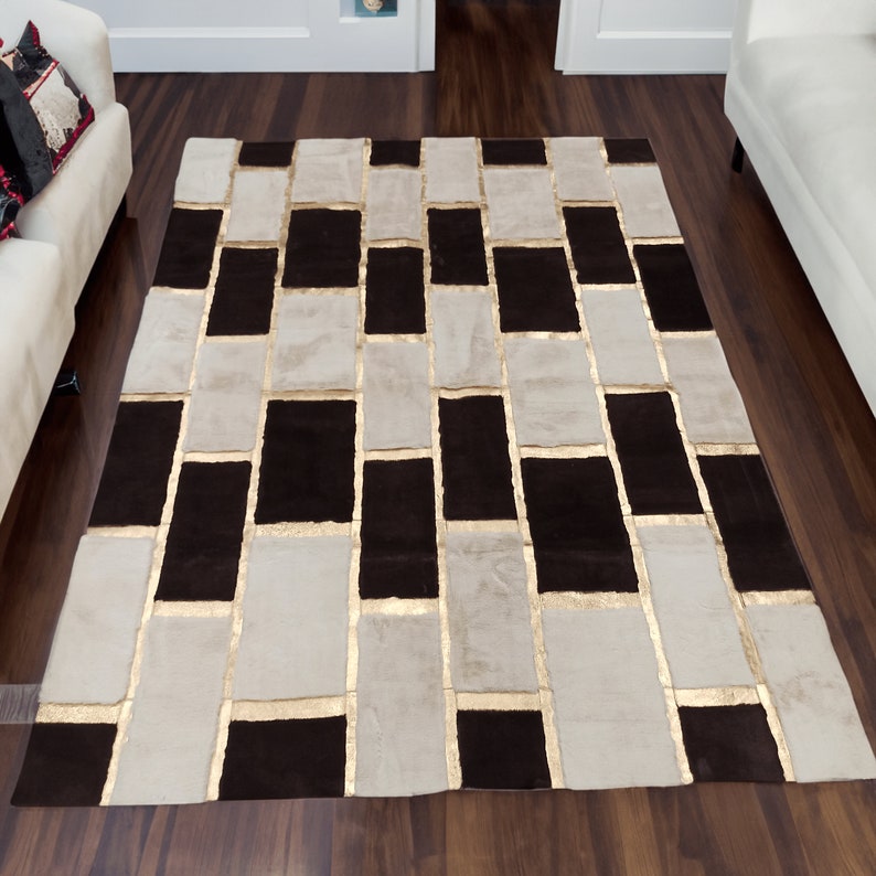 Soft Plush Luxury 8x10 Rug White Black Gold Faux Leather - Etsy