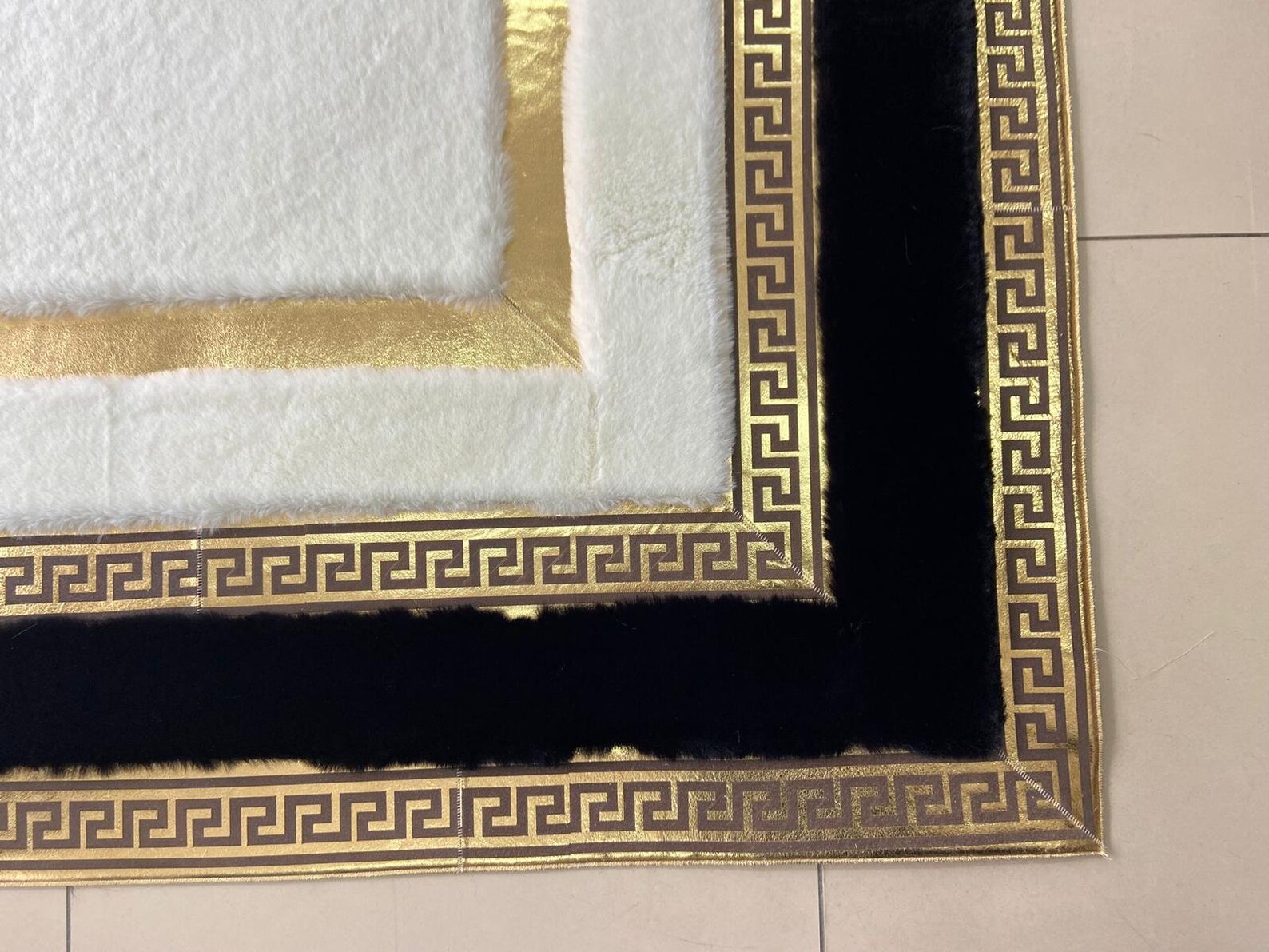 Plush Area Black White Gold Soft Rug Faux Leather Rug Living - Etsy