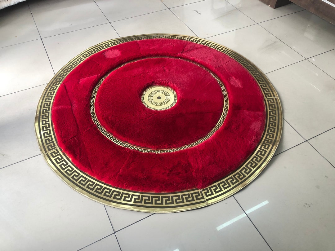 Plush Round Red Gold Shaggy 4x4 Rugs, Fluffy Soft Living Room Carpet ...