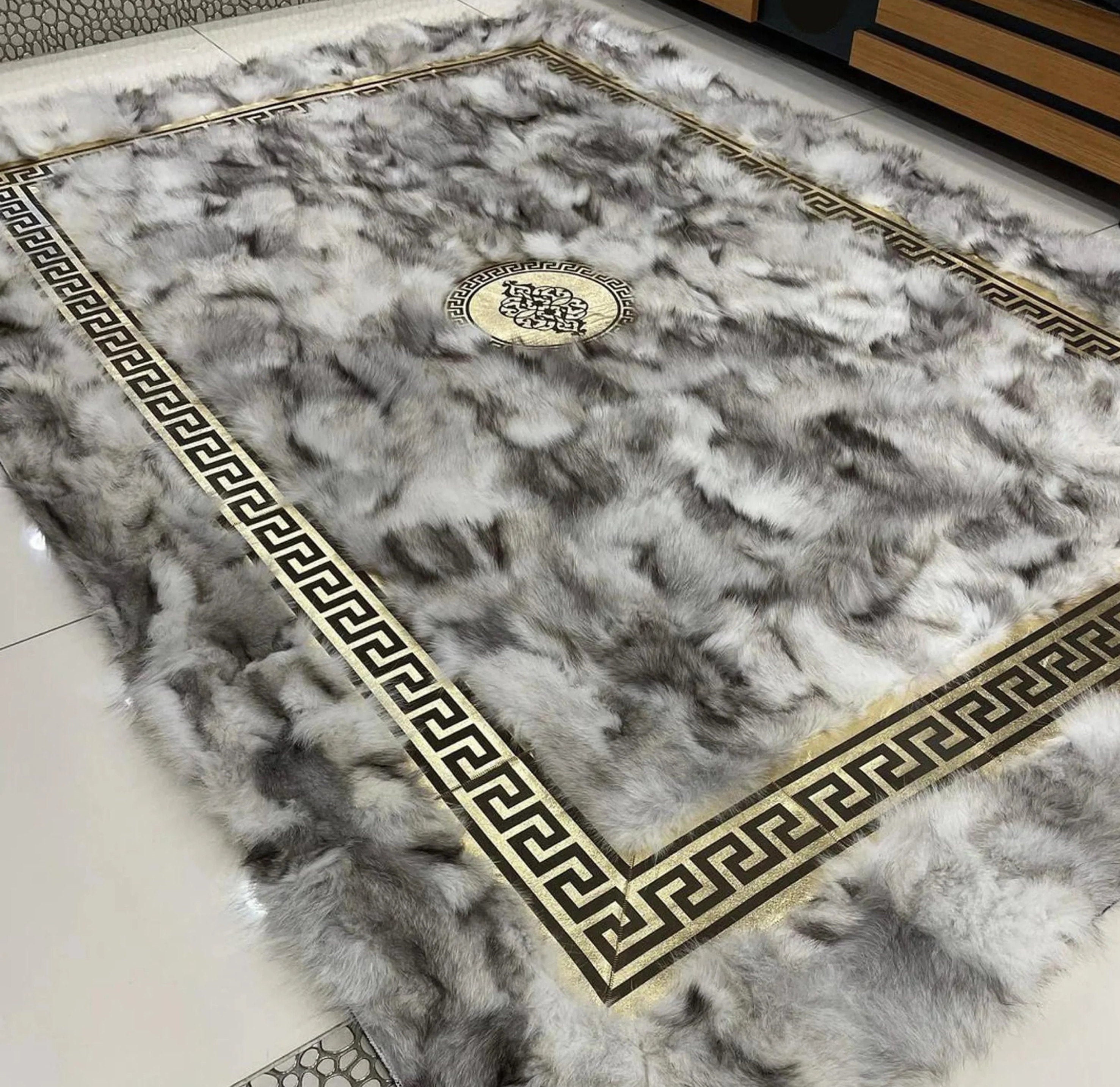 Grey Gold Fox Fur Rug, Grey Area Wool Rug, Fox Fur Rug, Fur Floor Rug ...