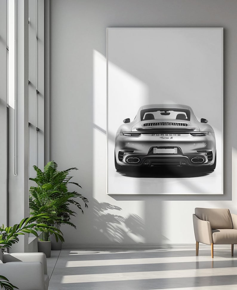 Set of 2 Porsche Black and White Wall Art, Vintage Porsche Digital ...