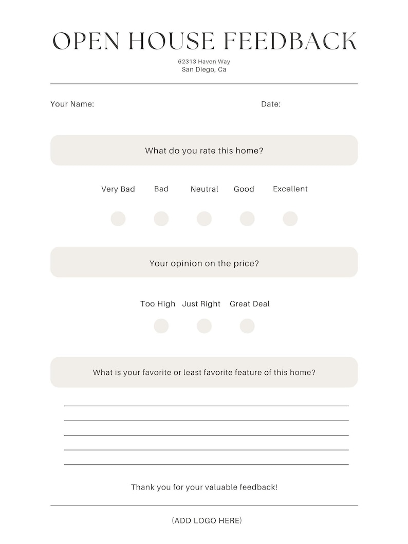 Open House Feedback Form - Etsy