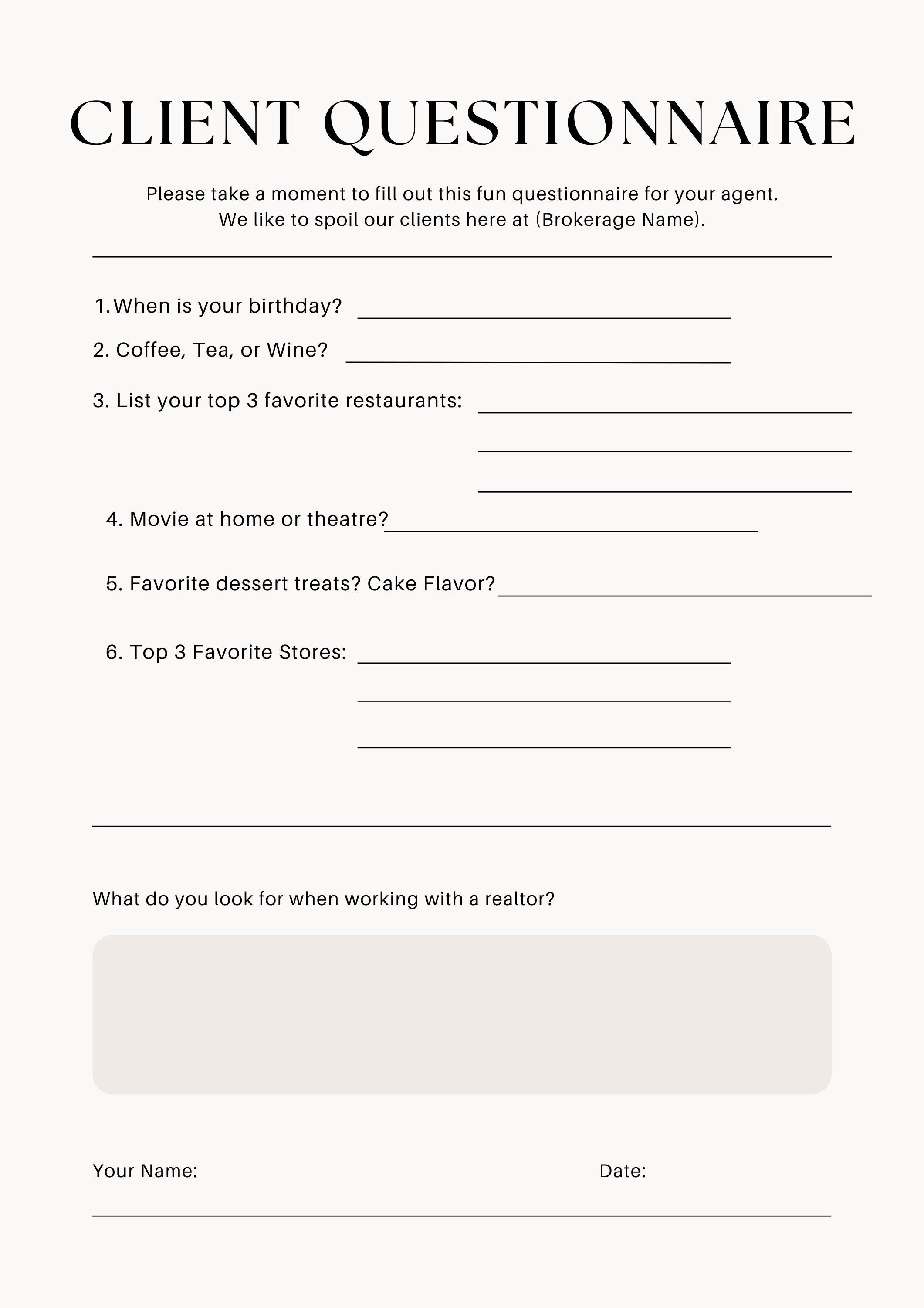 Client Questionnaire - Etsy