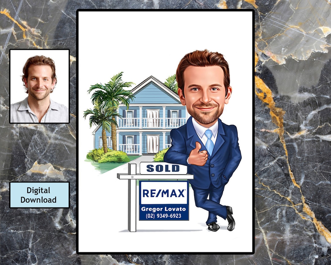 Custom Real Estate Agent Caricature Portrait: Funny Realtor Gift ...