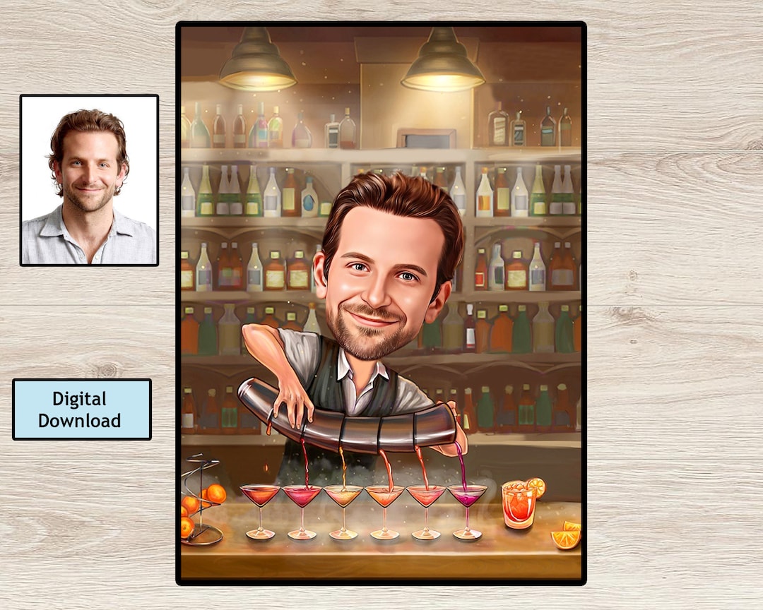 Personalized Bartender Caricature, Mixologist, Barman Gifts, Barman ...