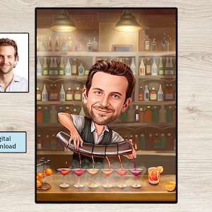 Personalized Bartender Caricature, Mixologist, Barman Gifts, Barman ...