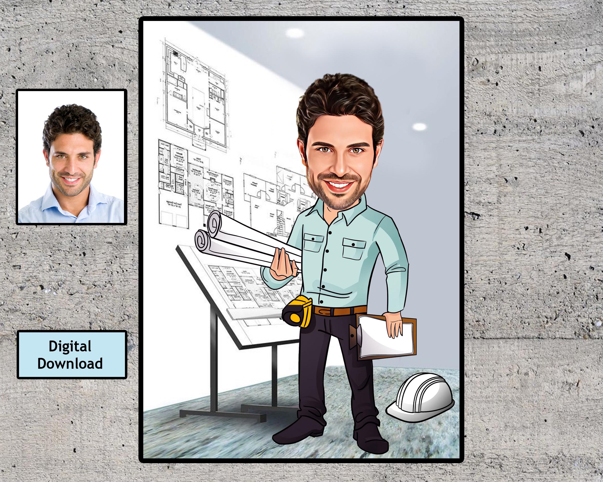 Personalized Civil Engineer Caricature Portrait - Custom Office Gift ...
