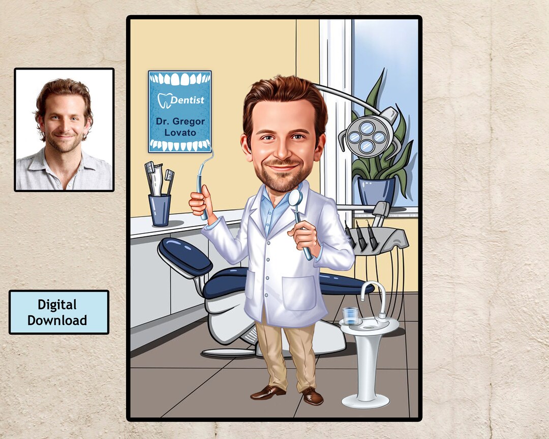 Custom Male Dentist Cartoon Portrait, Dentist Portrait, Gift for ...