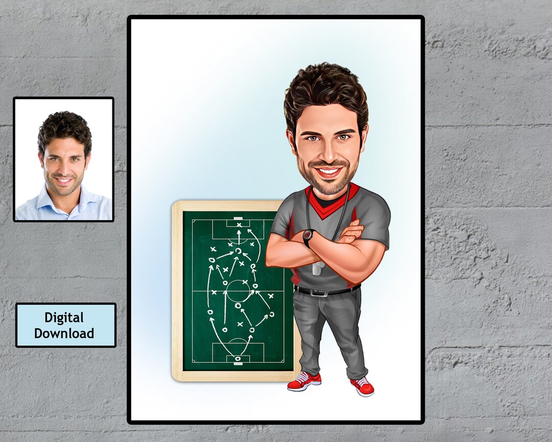 Custom Coach Cartoon Portrait: Personalized Referee Gift (digital ...