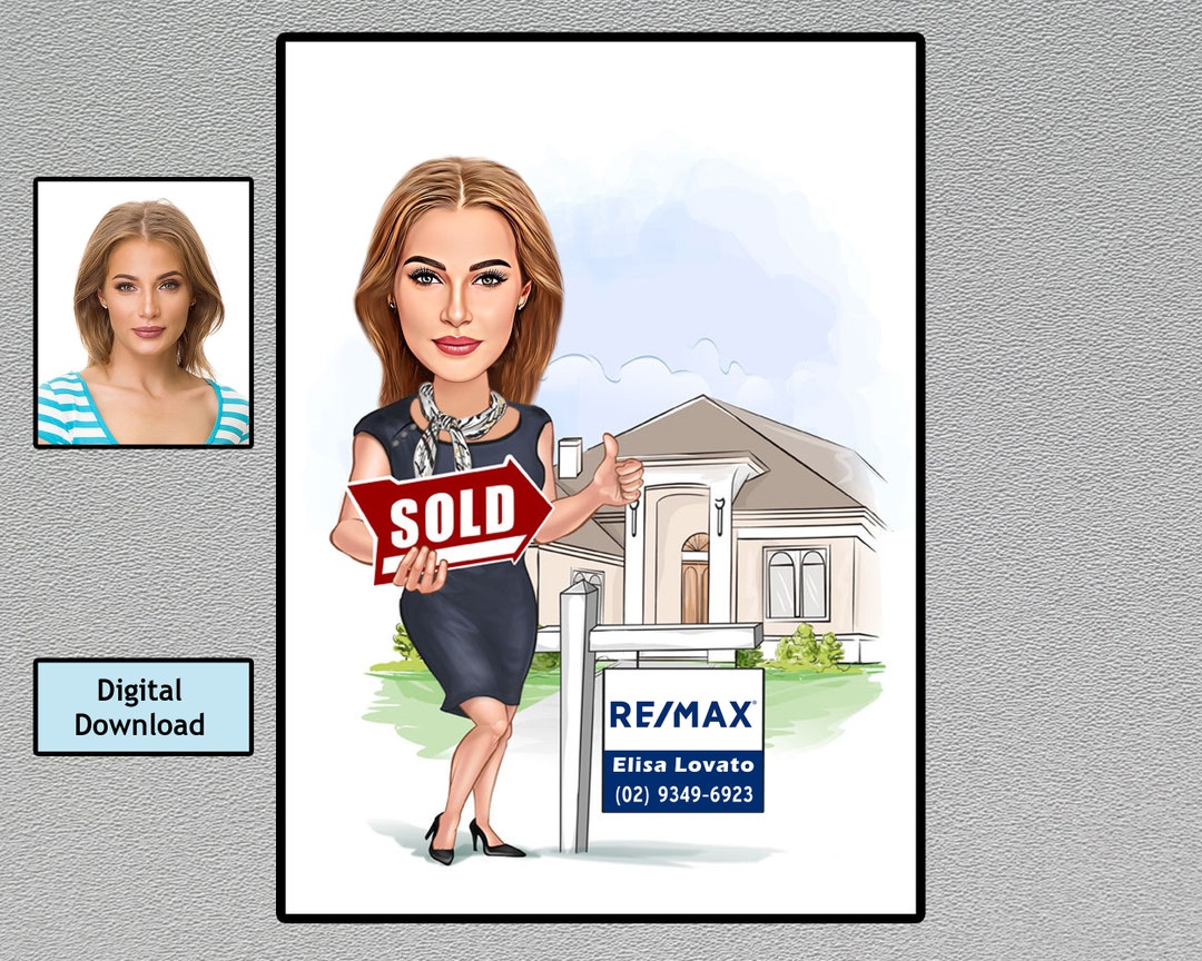Custom Realtor Cartoon Portrait: Real Estate Gift (digital Download ...