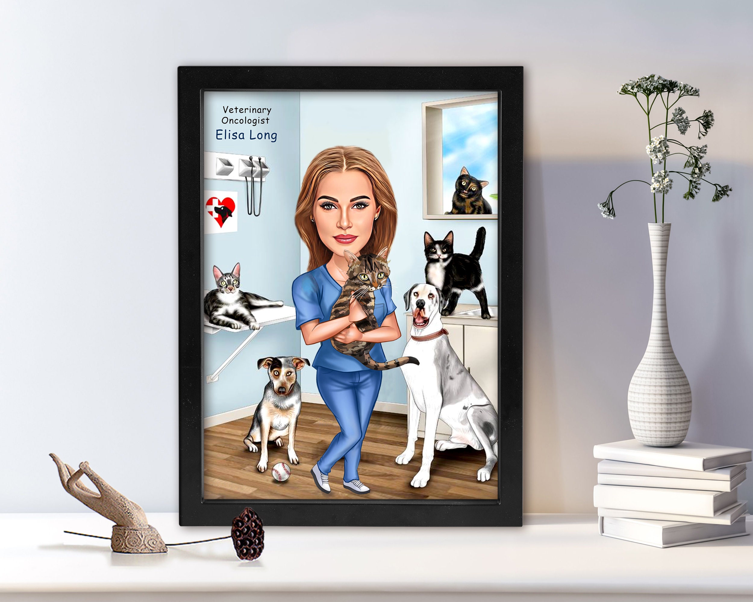 Custom Veterinarian Caricature Portrait - Vet Tech Gift (digital ...