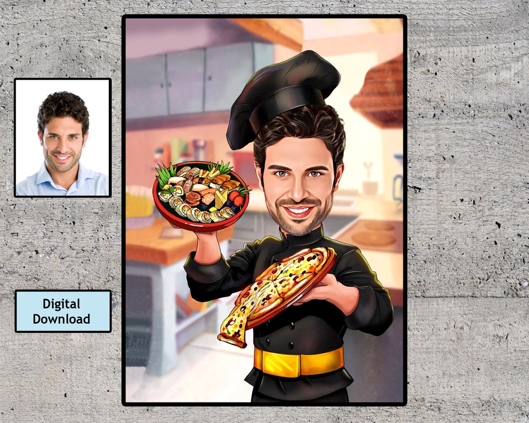 Custom Chef Caricature, Chef Cartoon Portrait, Personalized Chef Gift ...