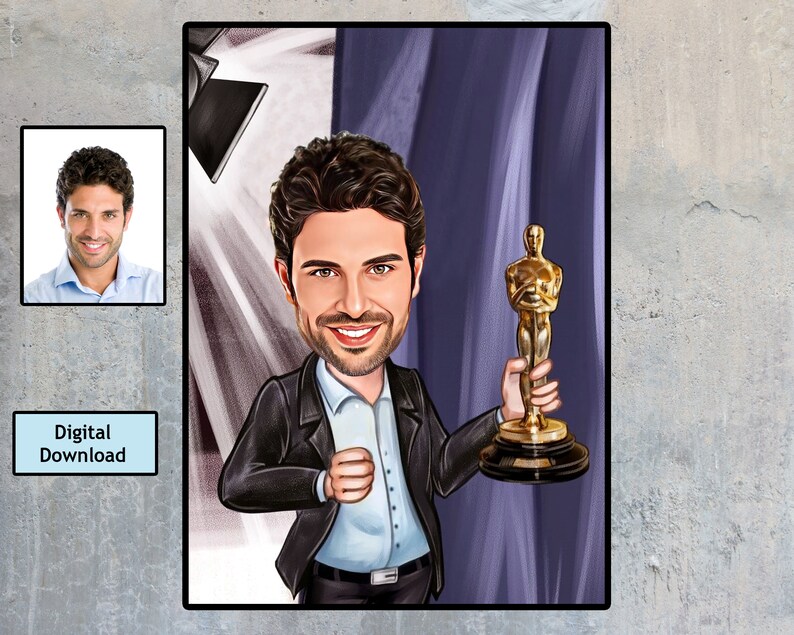 Personalized Oscar Caricature: Custom Photo Cartoon Award (digital ...