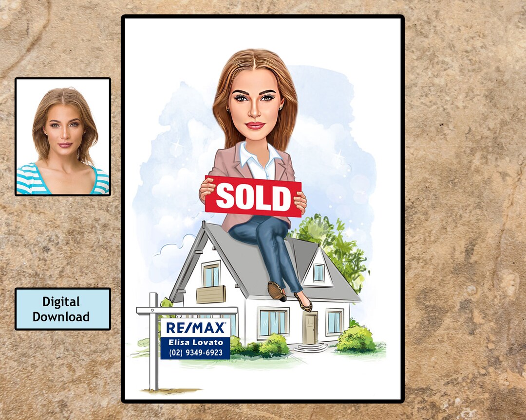 Custom Woman Realtor Cartoon Portrait, Realtor Portrait, Gift for ...