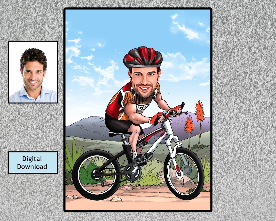 Personalized Cyclist Cartoon Portrait: Custom Biker Caricature (digital ...