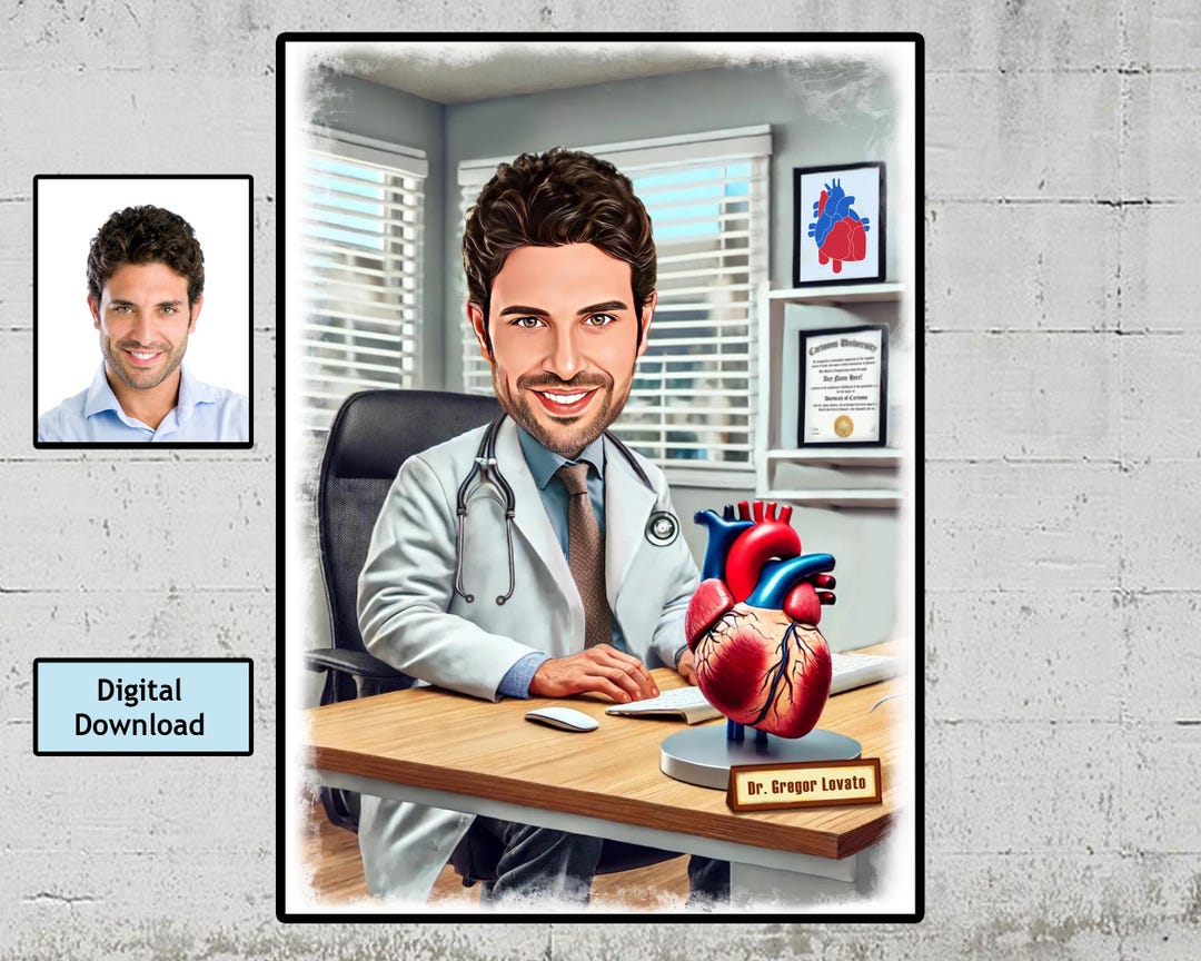 Custom Cardiologist Portrait: Heart Doctor Caricature Gift (digital ...