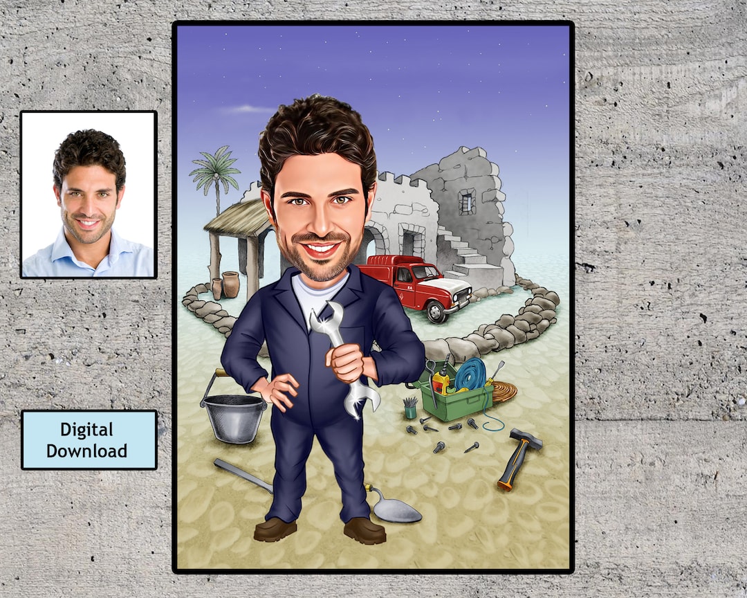 Handyman Caricature Drawing From Photo, Custom Caricature of a Male ...