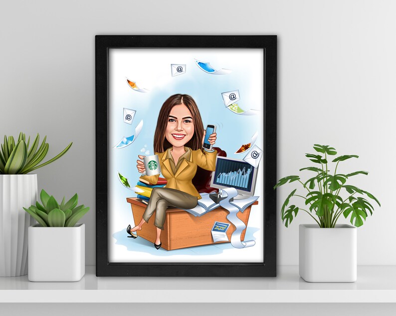 Custom Female Boss Cartoon Portrait, Personalized Office Caricature ...