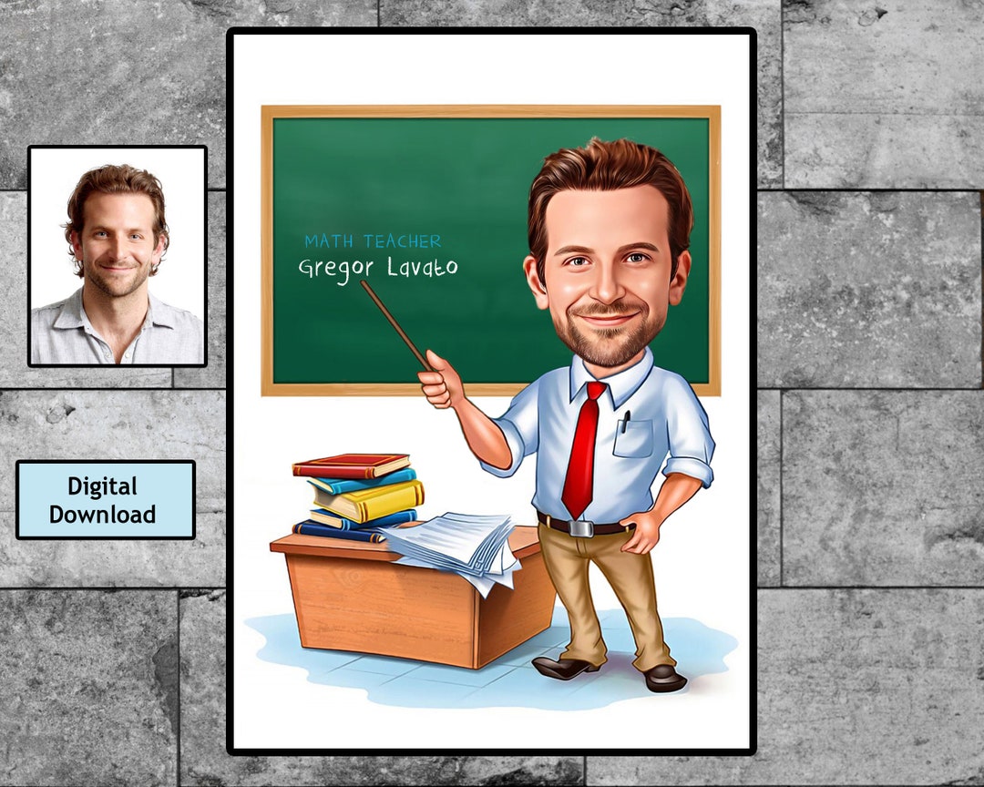 Personalized Teacher Cartoon Portrait: Custom Caricature Gift (digital ...