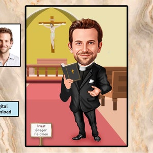 Pastor Gift Custom Caricature From Photo / Pastor Appreciation / Priest ...