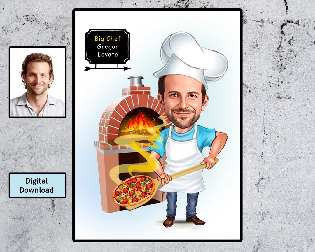 Custom Pizza Chef Caricature Portrait: Personalized Cook Gift (digital ...