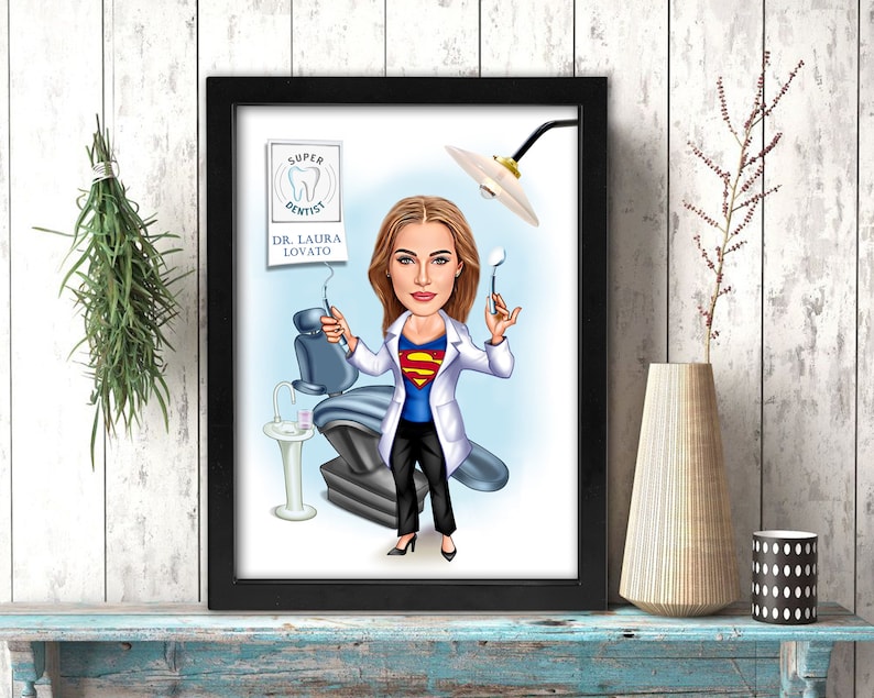 Super Female Dentist Custom Caricature Portrait Cartoon - Etsy