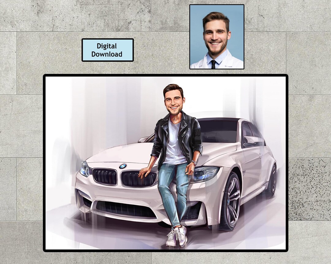 Personalized Car Lover Portrait, Custom Caricature Gift (digital ...